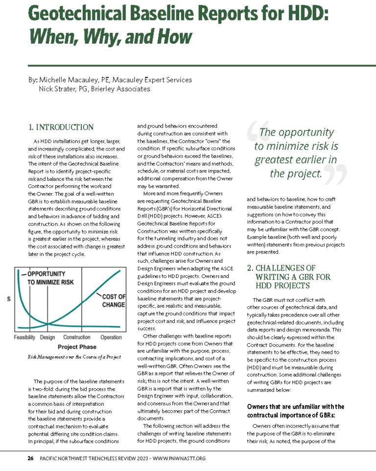 Geotechnical Baseline Reports for HDD: When, Why, and How - Brierley ...